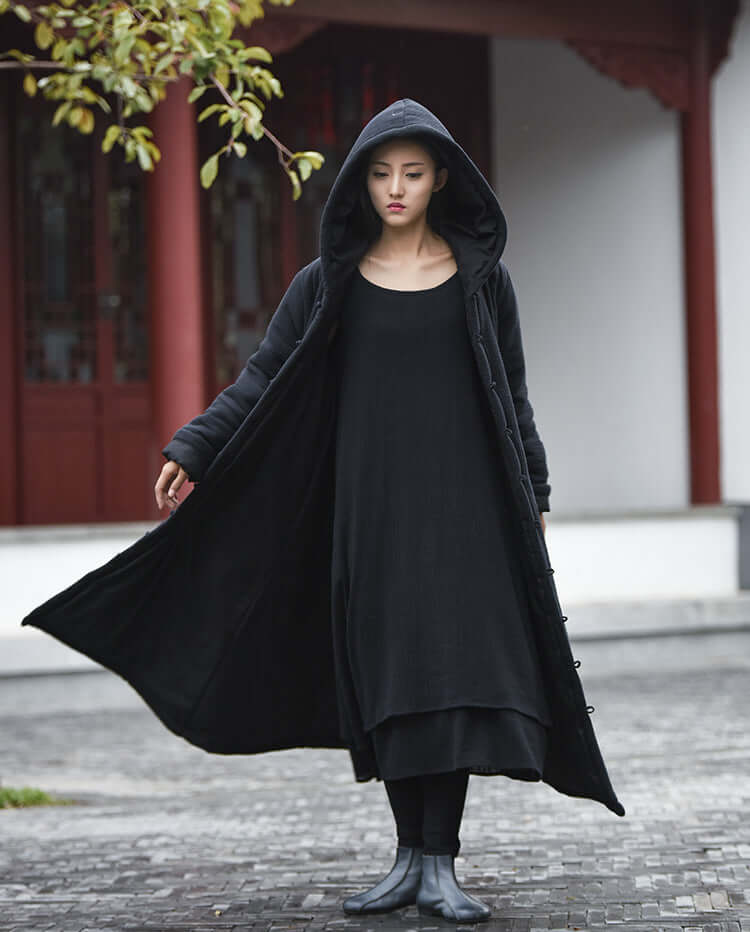 Black Witch Robe | Hooded Winter Robe | Thebesttailor